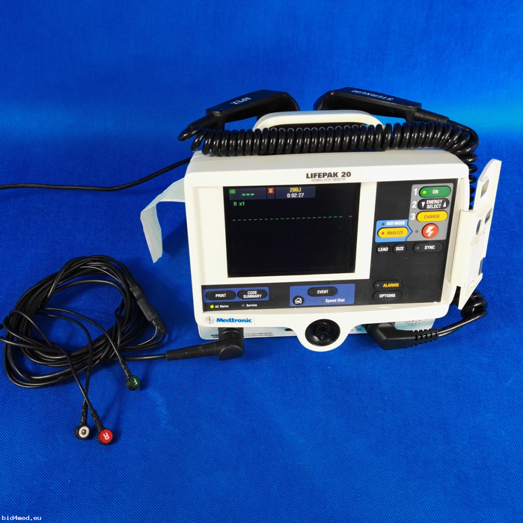 Physio Control Lifepak 20 Biphasic 3 Lead ECG SpO2 Analyze w/ Paddles ...